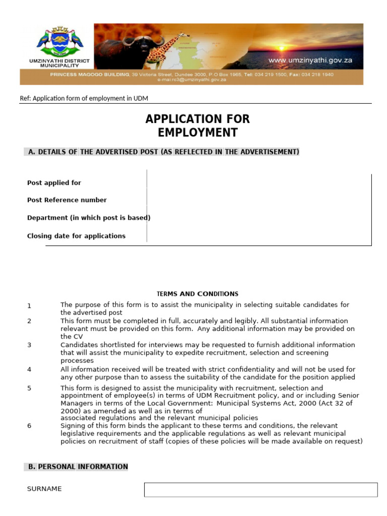 Application Form of Employment in UDM | PDF