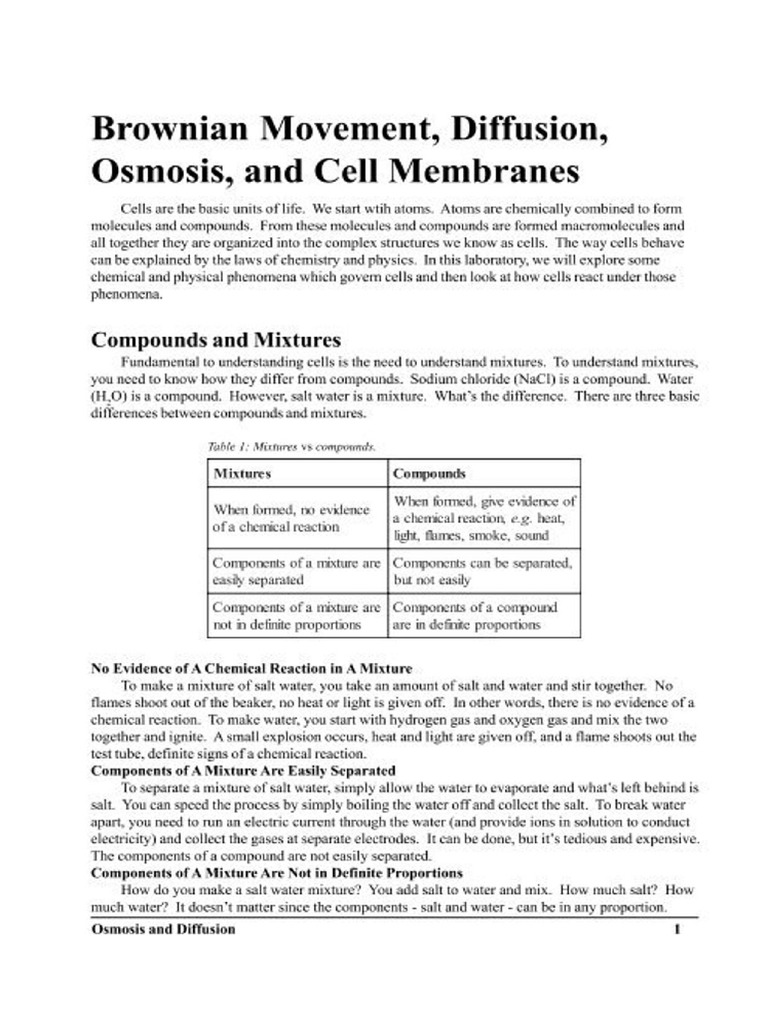 Brownian Movement Diffusion Osmosis and Broward College | PDF