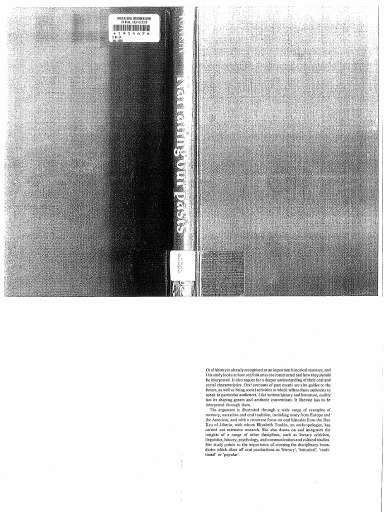 Elizabeth Tonkin, Narrating Our Past | PDF