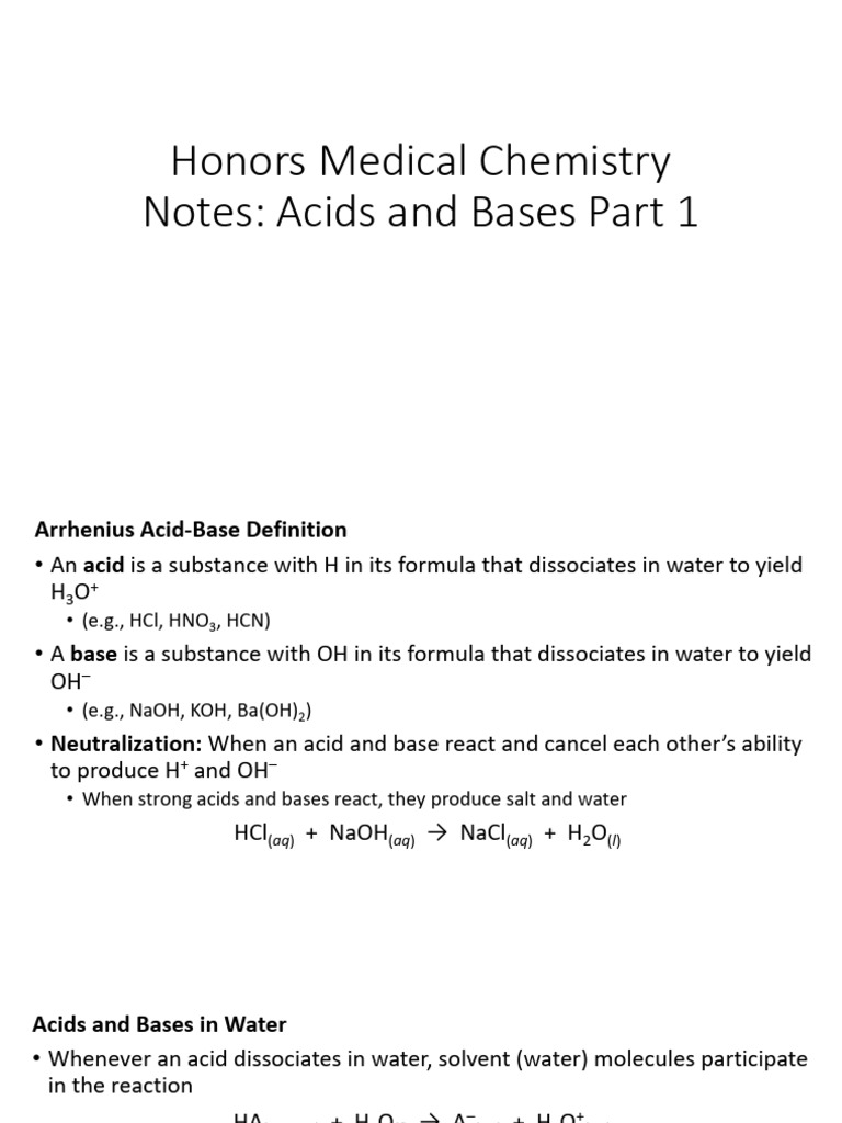 HChem Acids and Bases Notes Slides Part 1 | PDF