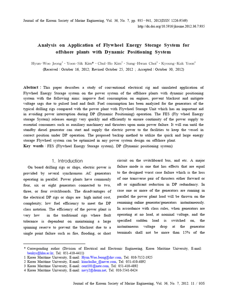 Art. Analysis on Application of Flywheel Energy Storage System for ... Art. Analysis on Application of Flywheel Energy Storage System for ...