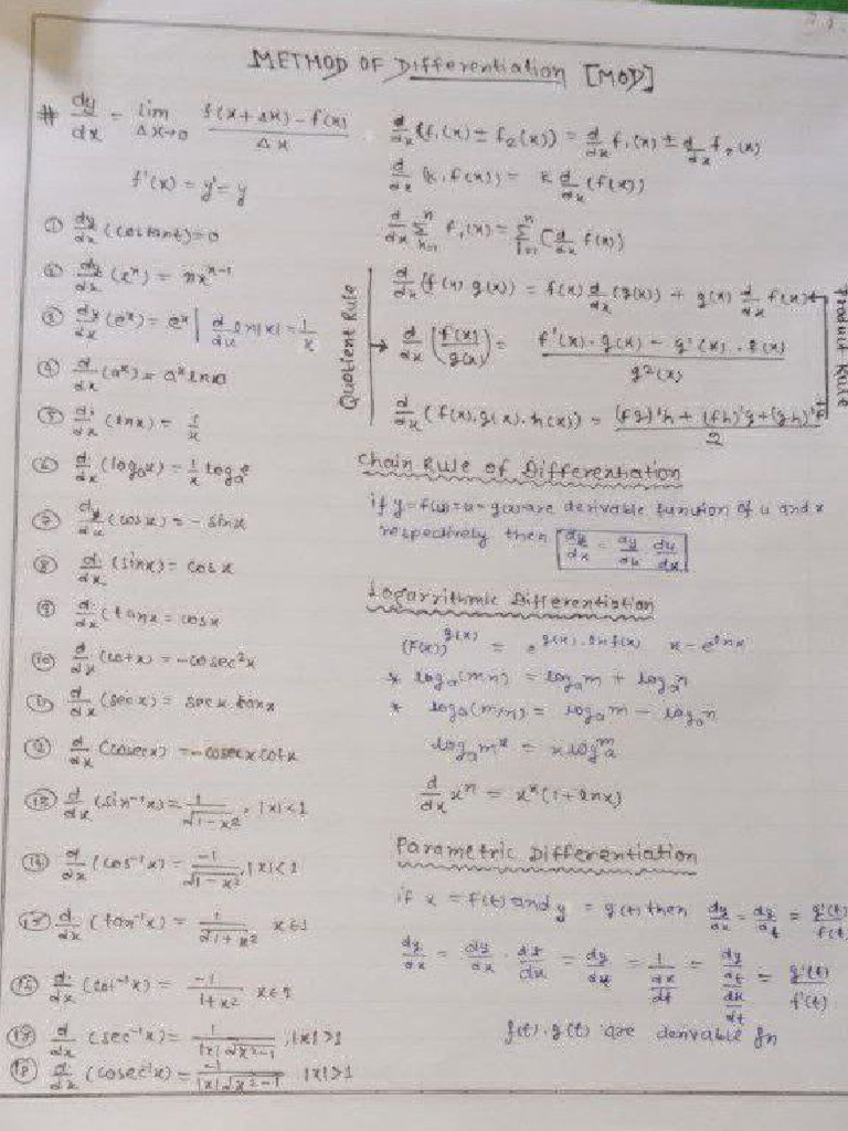 Method of Differentiation (MOD) Short Notes | PDF