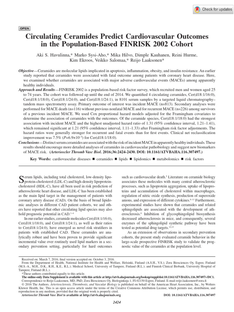 Havulinna Et Al 2016 Circulating Ceramides Predict Cardiovascular ...