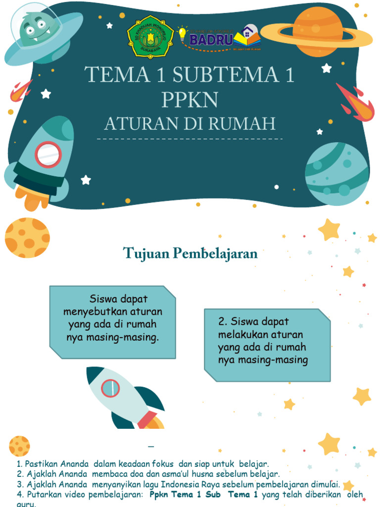 Kelas 1 Tema 1 PPKN - Aturan Di Rumah | PDF