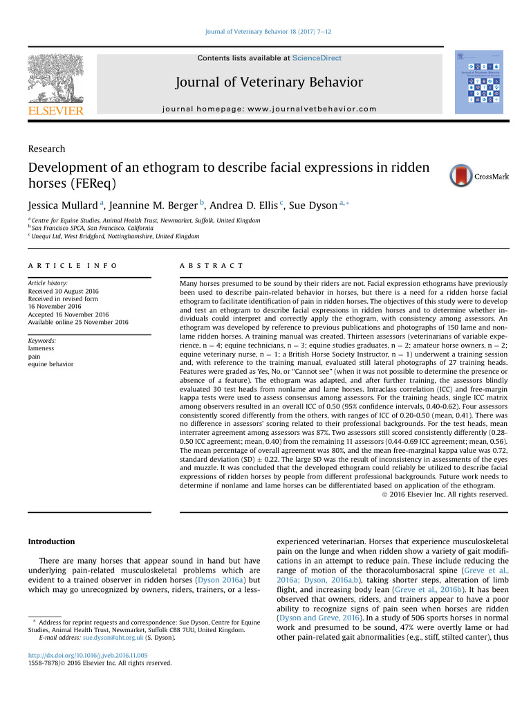 Development of An Ethogram To Describe Facil Expressions | PDF