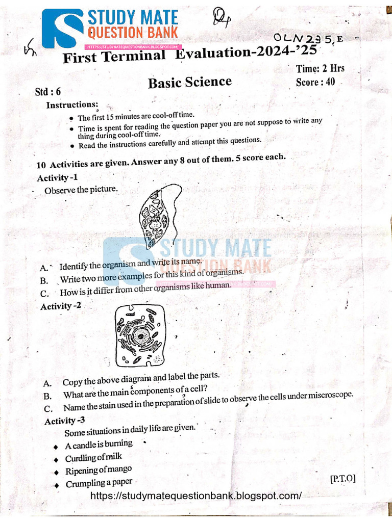 Study Mate Question Bank - Class 6 Basic Science (EM) - First Term ...
