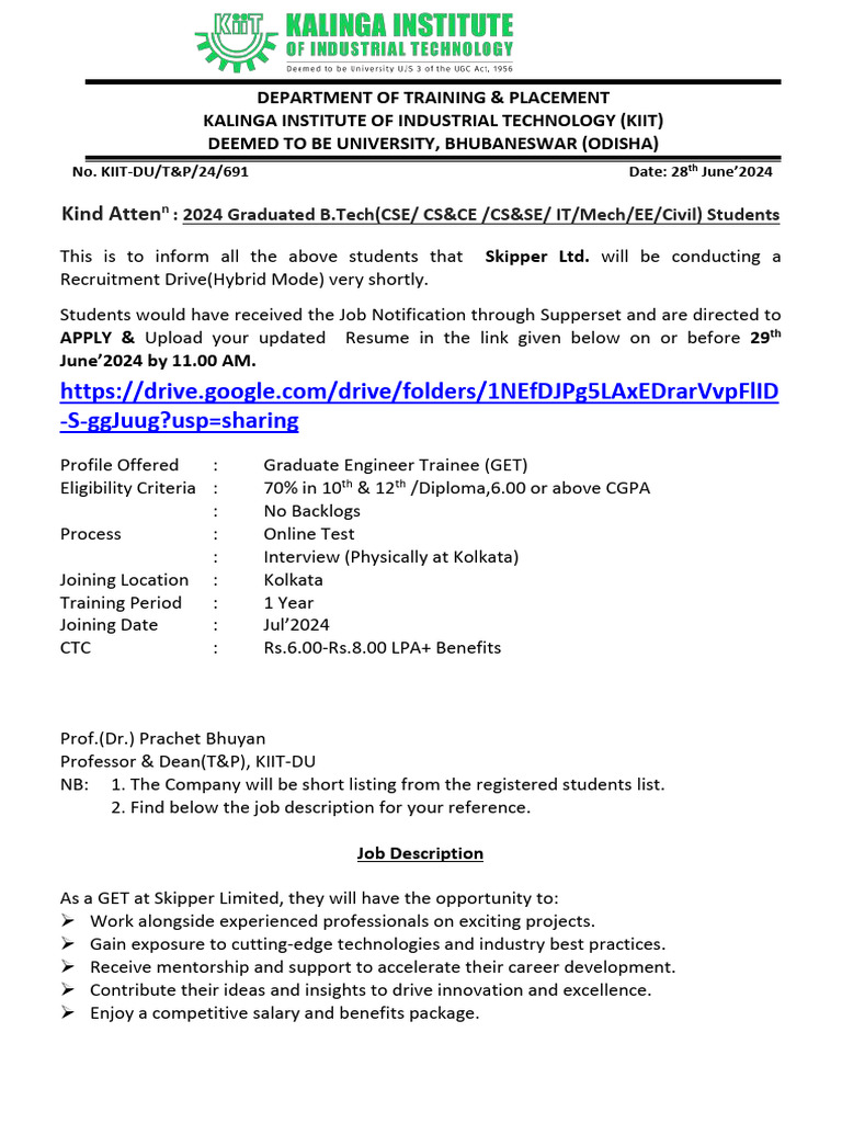 Registration For Skipper Ltd. Recruitment Drive - 2024 Graduated Batch ...