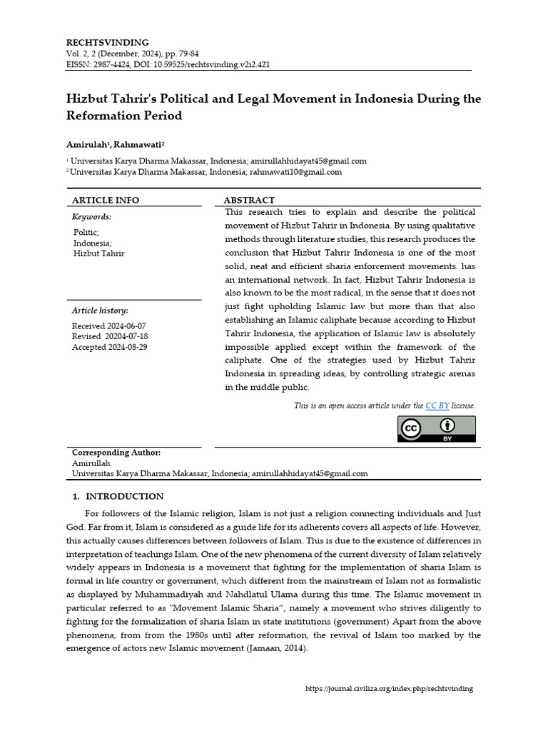 Hizbut Tahrirs Political and Legal Movement in in | PDF