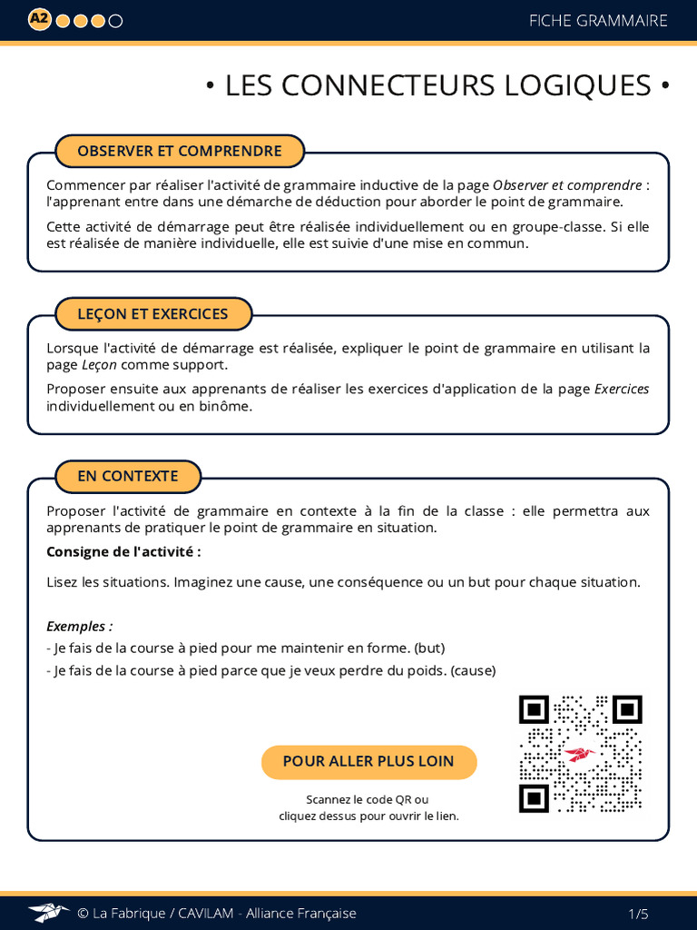 A2 3 FLG Les Connecteurs Logiques 1 Fiche Enseignant | PDF