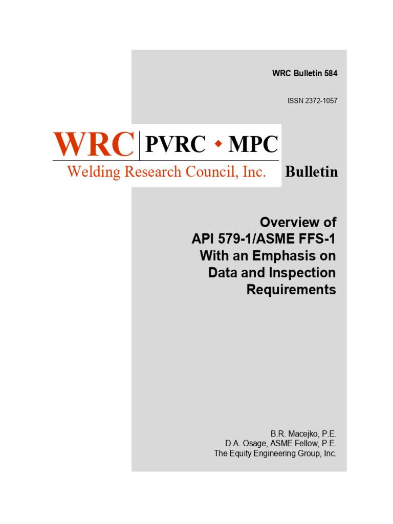 WRC Bulletin 584 2020 Overview of API 579 1 ASME FFS 1 With An Emphasis ...