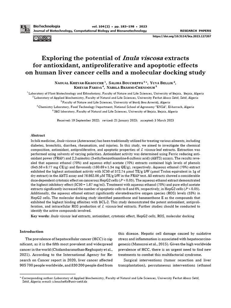 Exploring The Potential of Inula Viscosa Extracts For Antioxidant ...