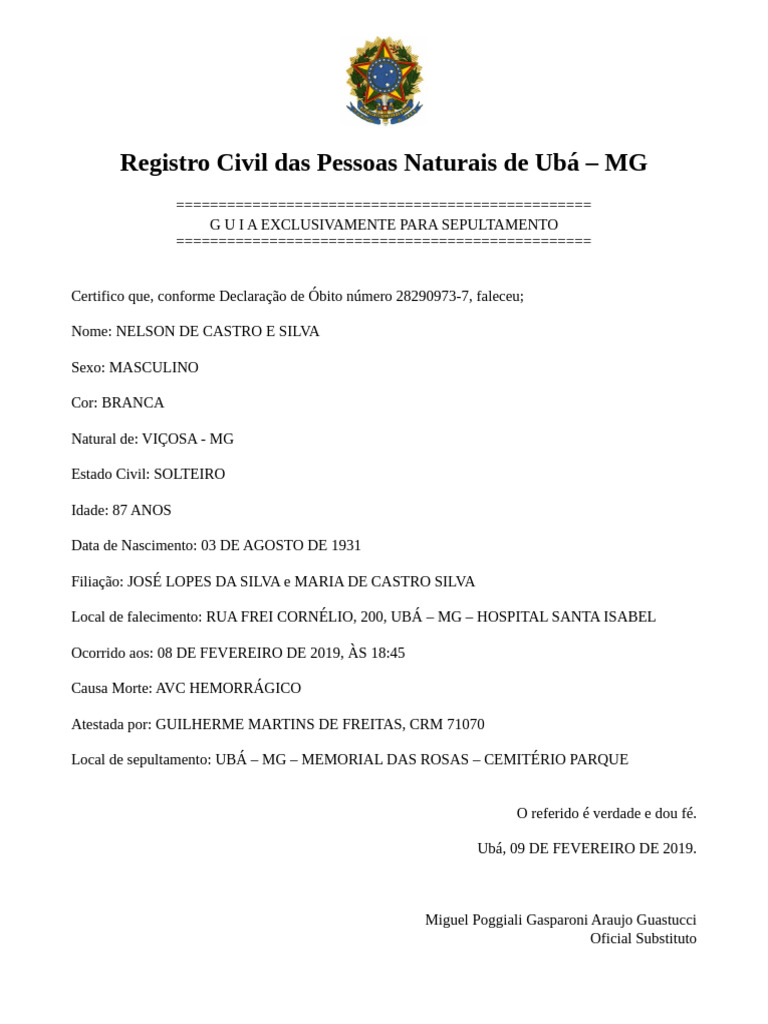 Guia para Sepultamento | PDF