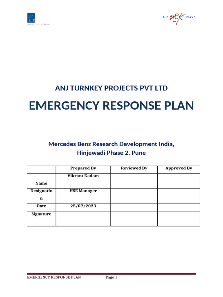 Emergency Response Plan - ANJ-1 | PDF