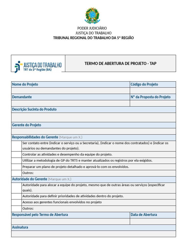 Modelo Termo de Abertura de Projeto Tap | PDF