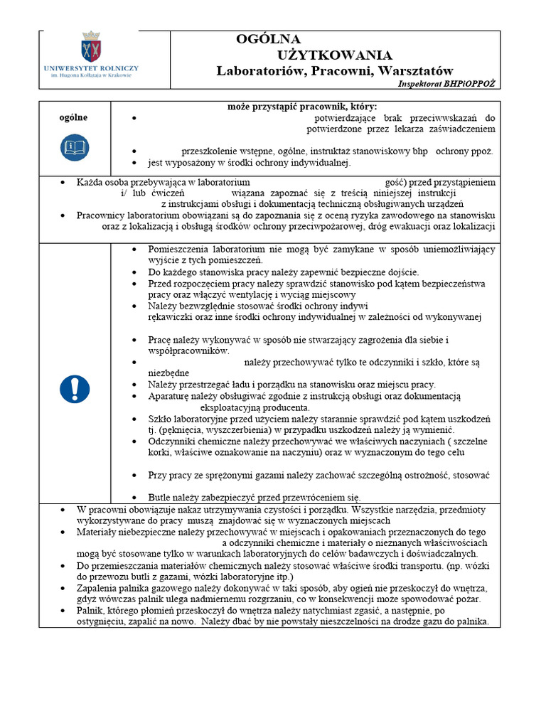 Instrukcja - BHP - LABORATORIUM | PDF