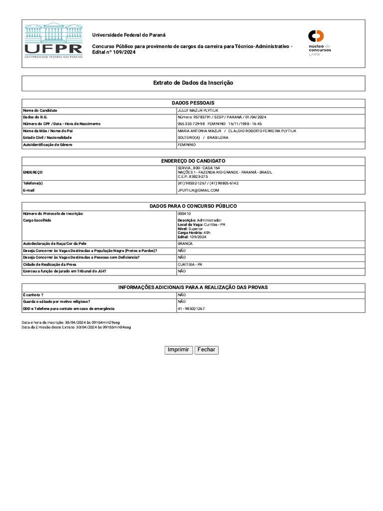 Concurso UFPR - Extrato de Dados | PDF | Brasil