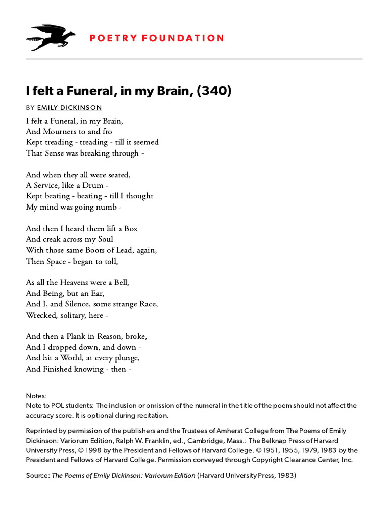 5 B - I Felt A Funeral, in My Brain, - 340 - by Emily - Poetry ...