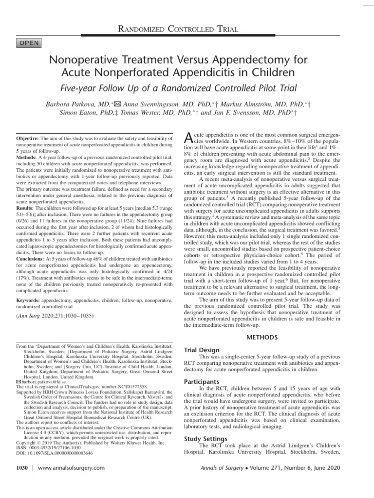 Nonoperative Treatment Versus Appendectomy For.11 | PDF | Randomized ...