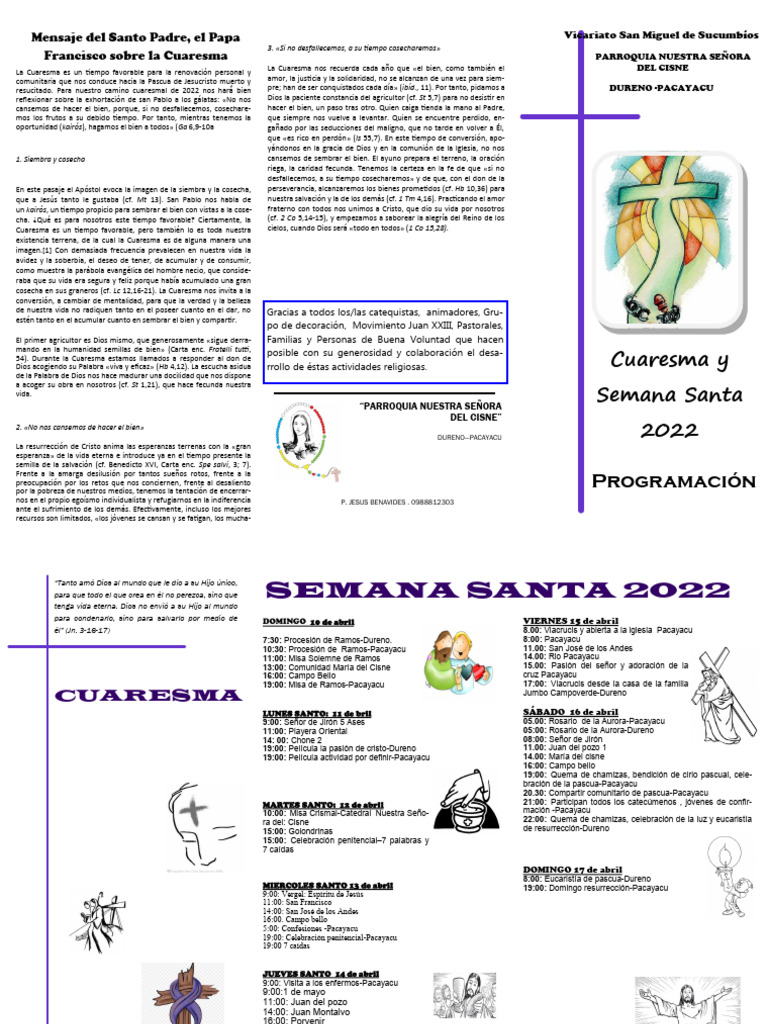 Programa Semana Santa Parroquia Virgen Del Cisne Pacayacu 2021 | PDF