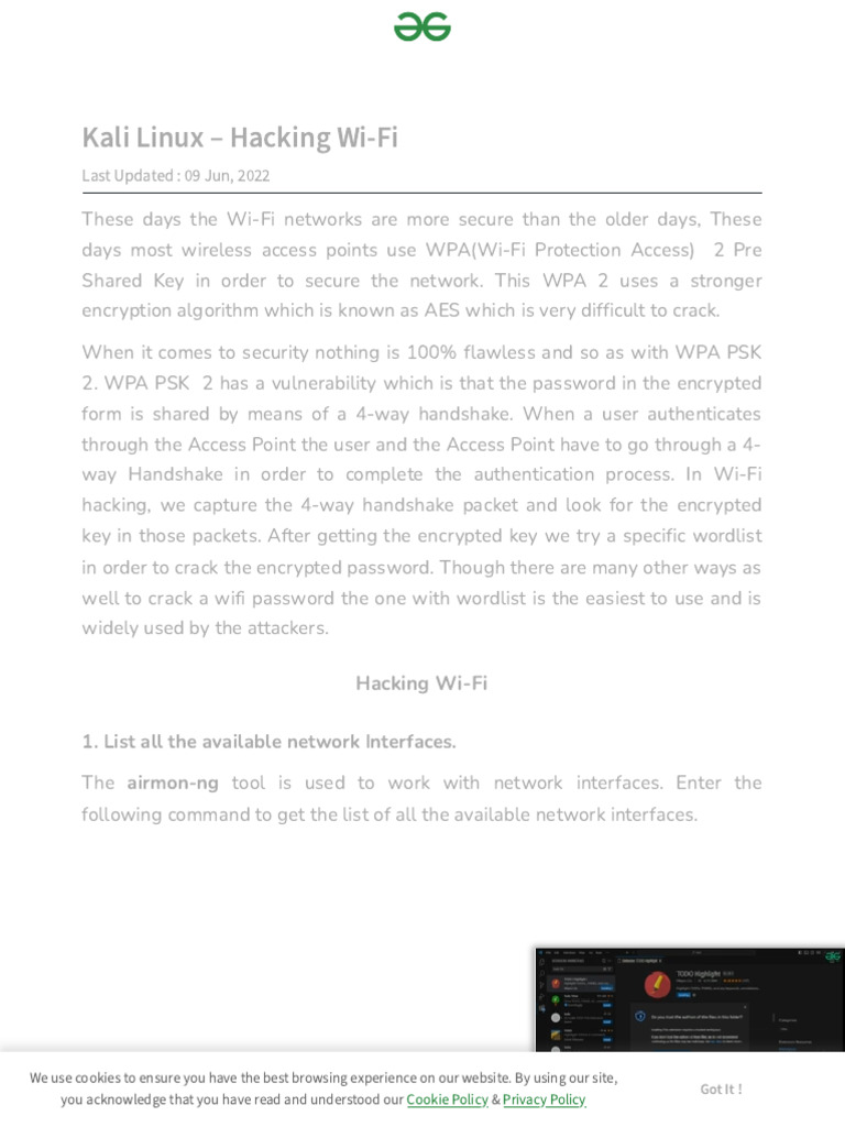 Kali Linux Hacking Wi Fi Geeksforgeeks Pdf