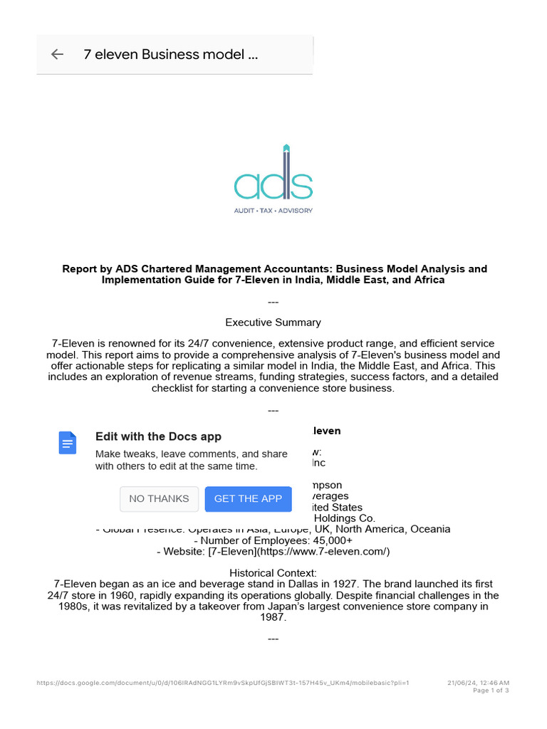 7 Eleven Business Model Case Study | PDF