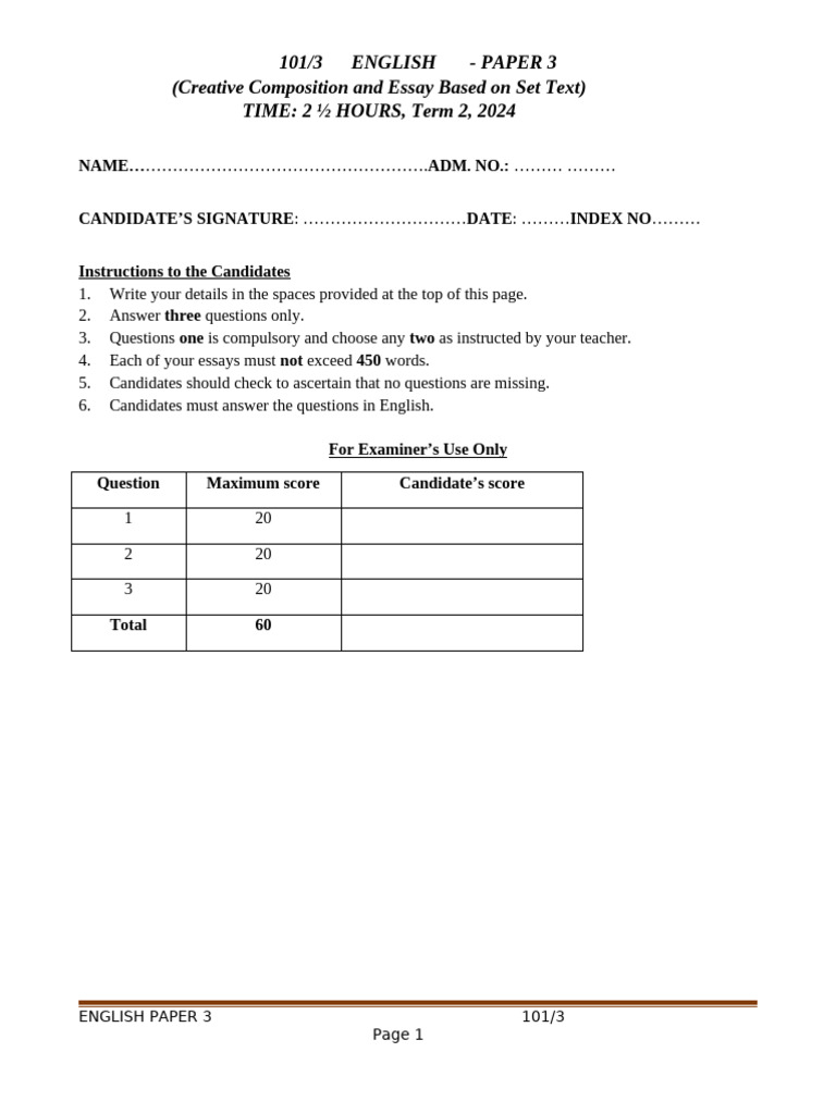 English F4 PP3 QS | PDF