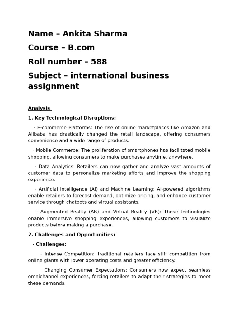 Name - Ankita Sharma Roll Number - 588 Subject - International Business Assignment | PDF