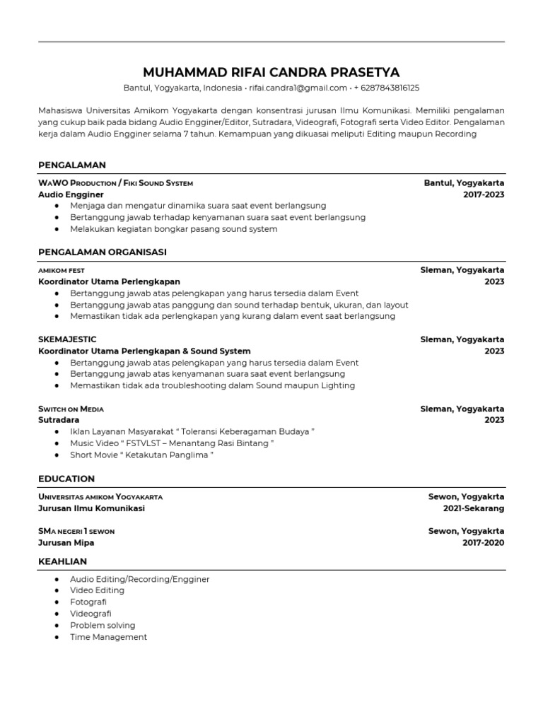 CV Ats Muh. Rifai Candra P | PDF