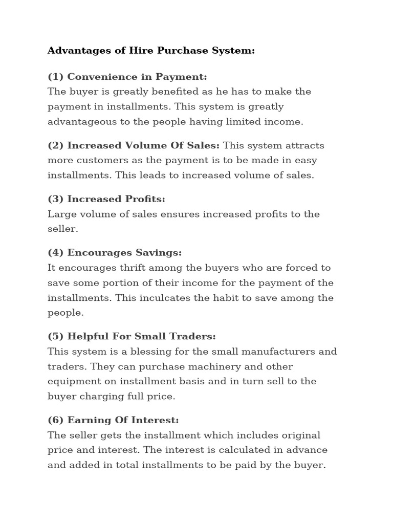 Advantages of Hire Purchase System | PDF Advantages of Hire Purchase System | PDF