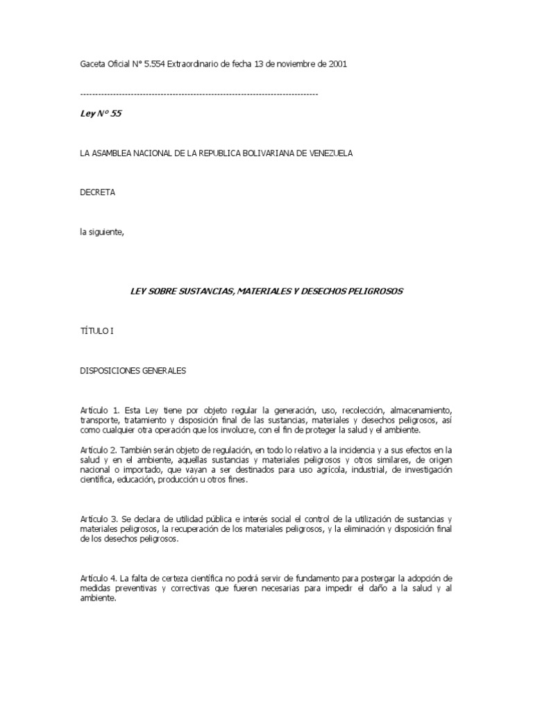 Ley Sobre Sustancias Materiales y Desechos Peligrosos | PDF