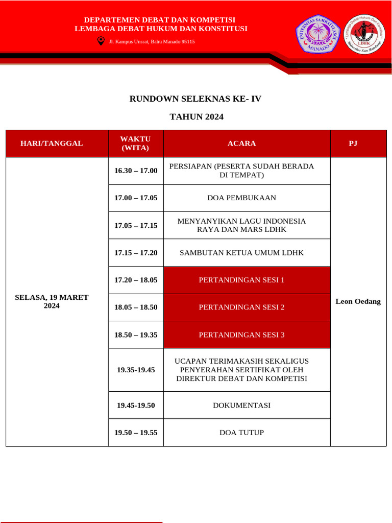Rundown Pelatihan Debat Iv | PDF