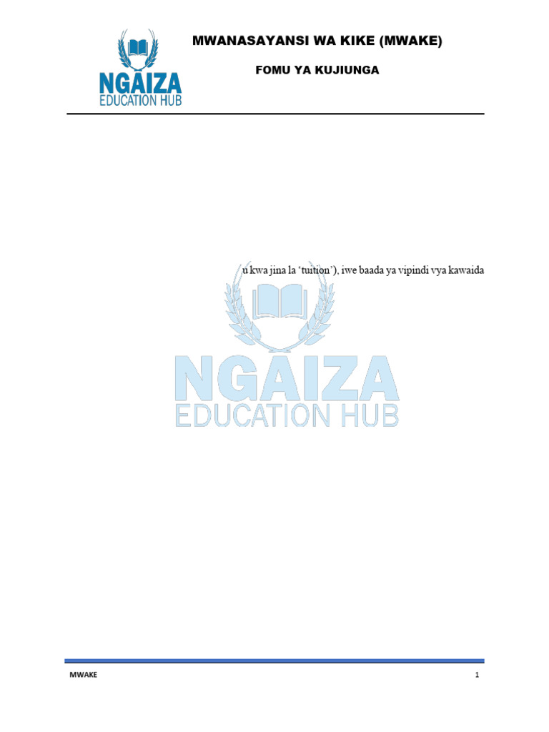 Mwake-Fomu Ya Kujiunga | PDF