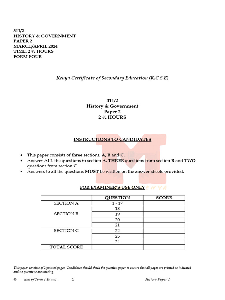 History F4 PP2 QS | PDF
