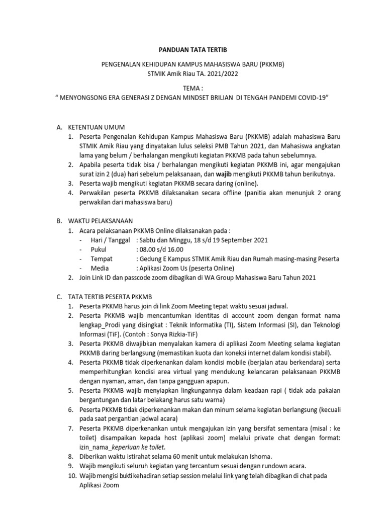 Tata Tertib PKKMB 2021 | PDF