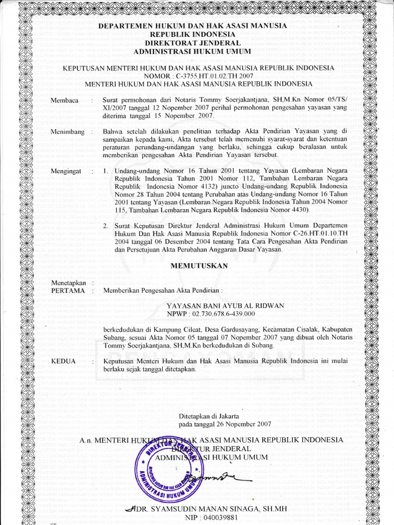 SK Kemenhumkan Binus | PDF