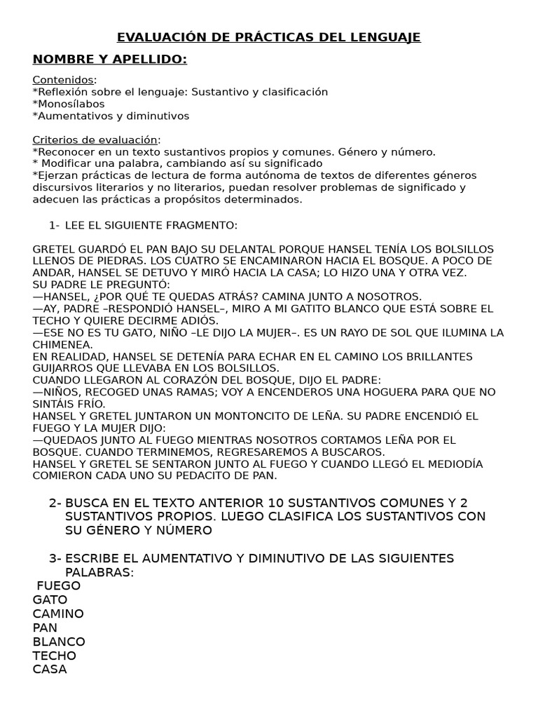Evaluación de Prácticas Del Lenguaje1 | PDF