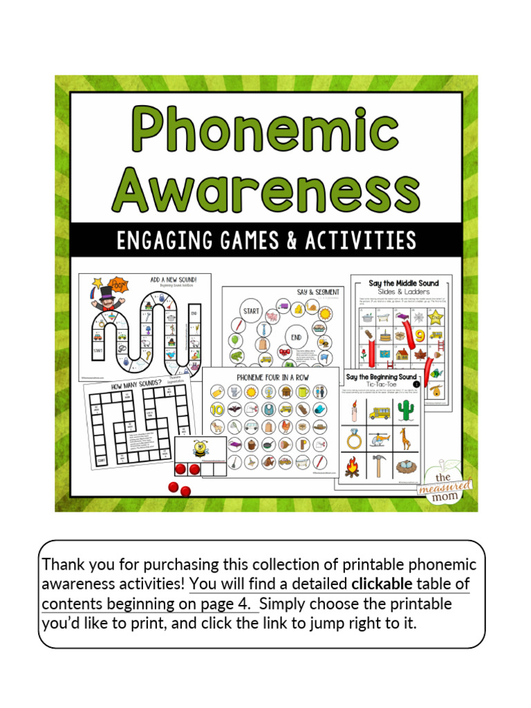 Phonemic Awareness Games Activities The Measured Mom Dzolnl | PDF