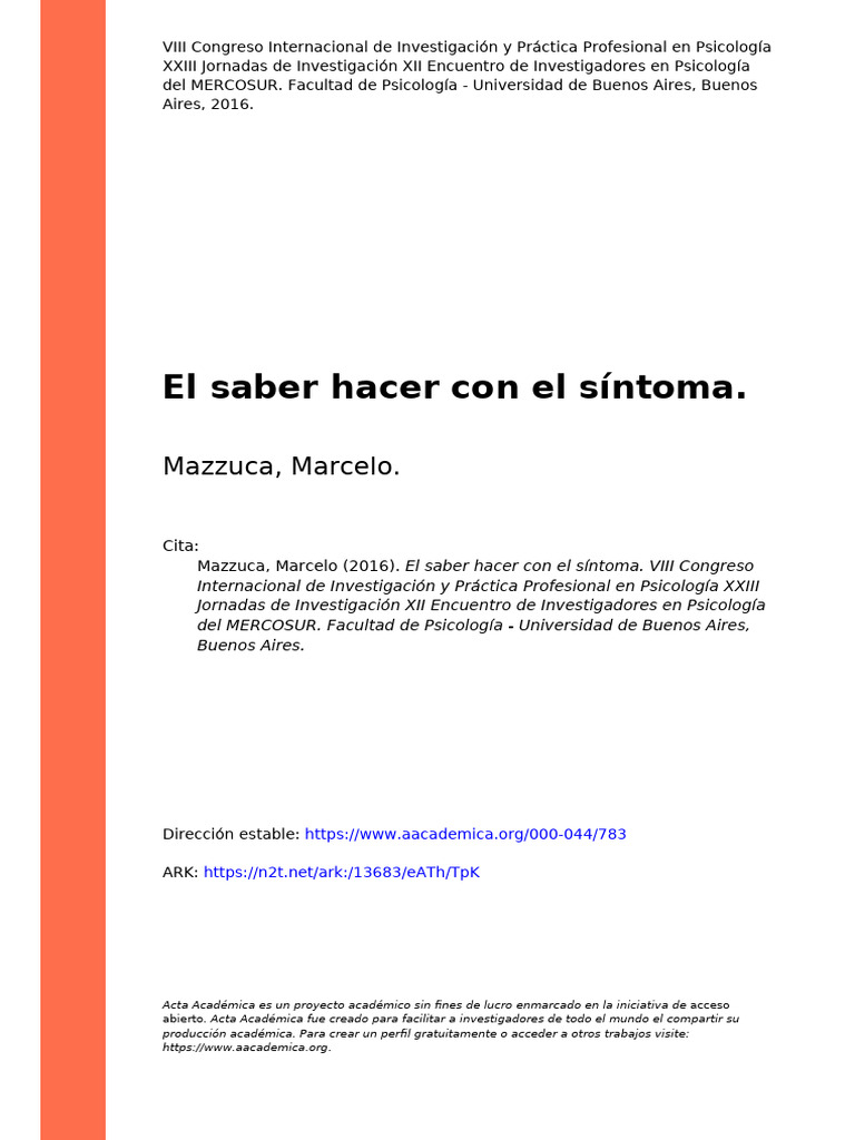Mazzuca, Marcelo (2016) - El Saber Hacer Con El Síntoma | PDF