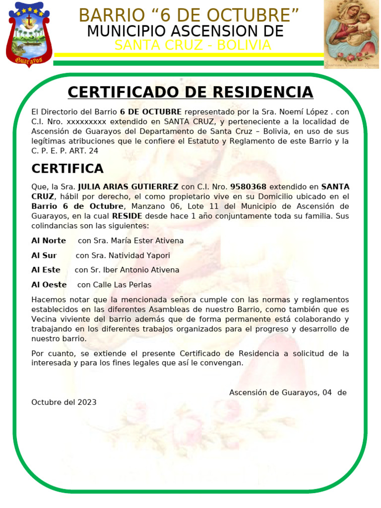 Certificado de Residencia 2024 | PDF