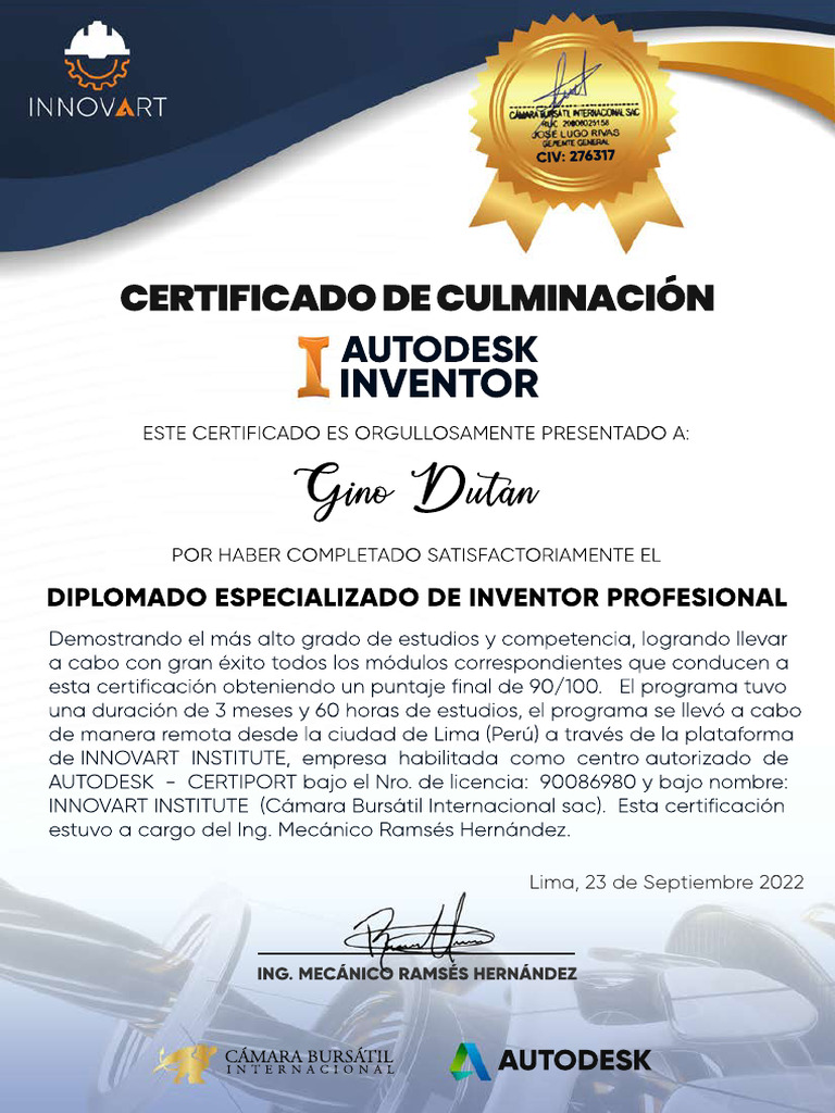 Certificado - Autodesk Inventor | PDF