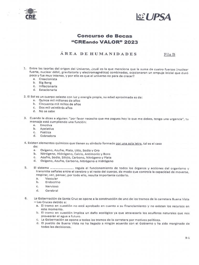 Examen Upsa 2023 Humanidades | PDF