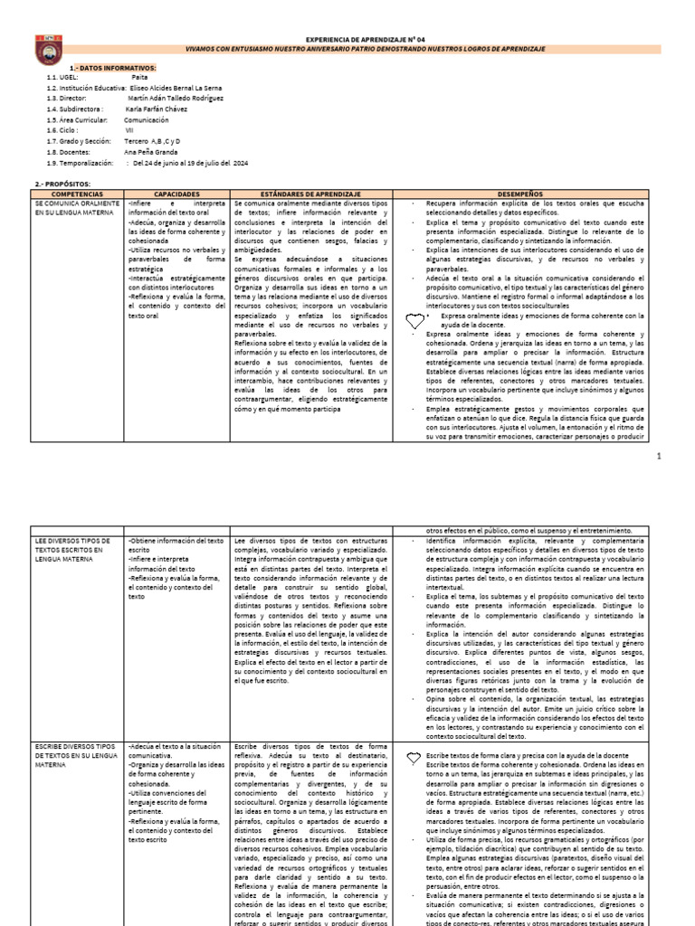 3RO EXPERIENCIA DE APRENDIZAJE N° 04 | PDF