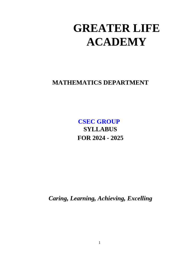 Csec Math Plan (2024-2025) A | PDF