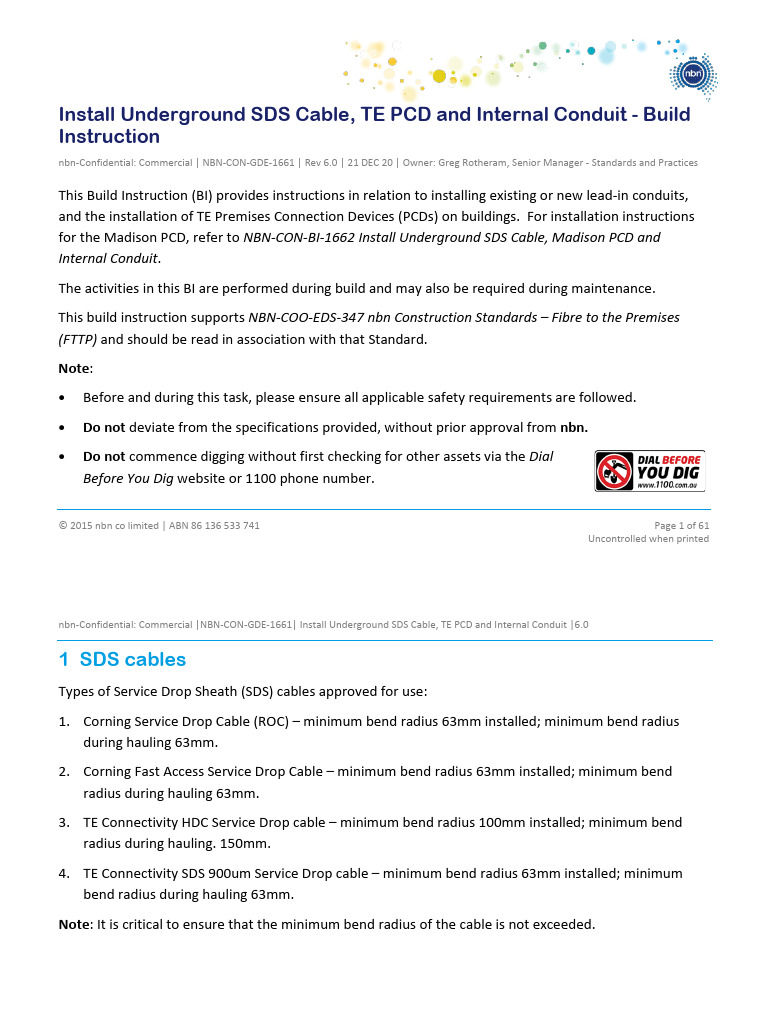 NBN-CON-GDE-1661 Install TE PCD, Internal Conduit and Underground SDS ...