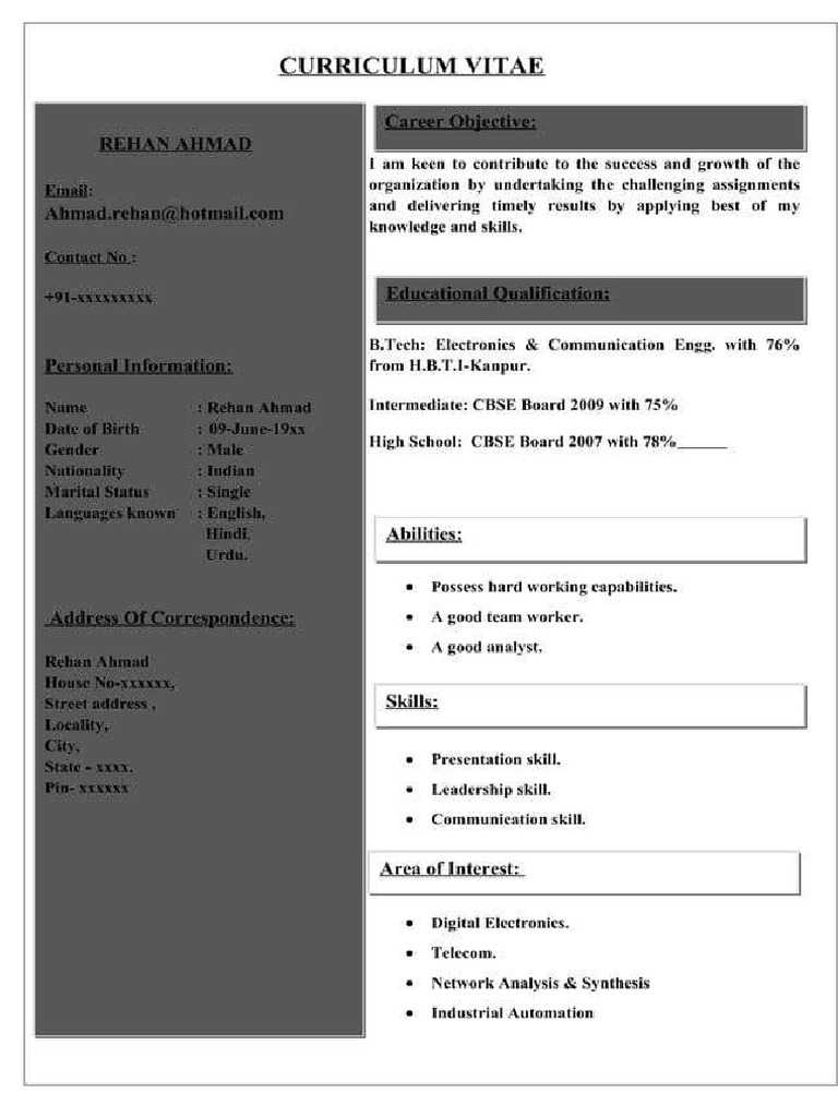 Sample CV For Electronics Communications Student 1 638 | PDF