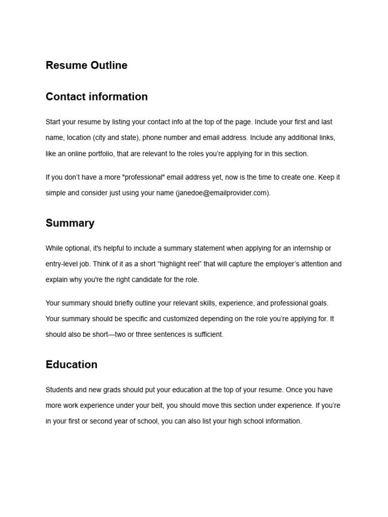 Resume Outline Format | PDF | Résumé | Human Communication