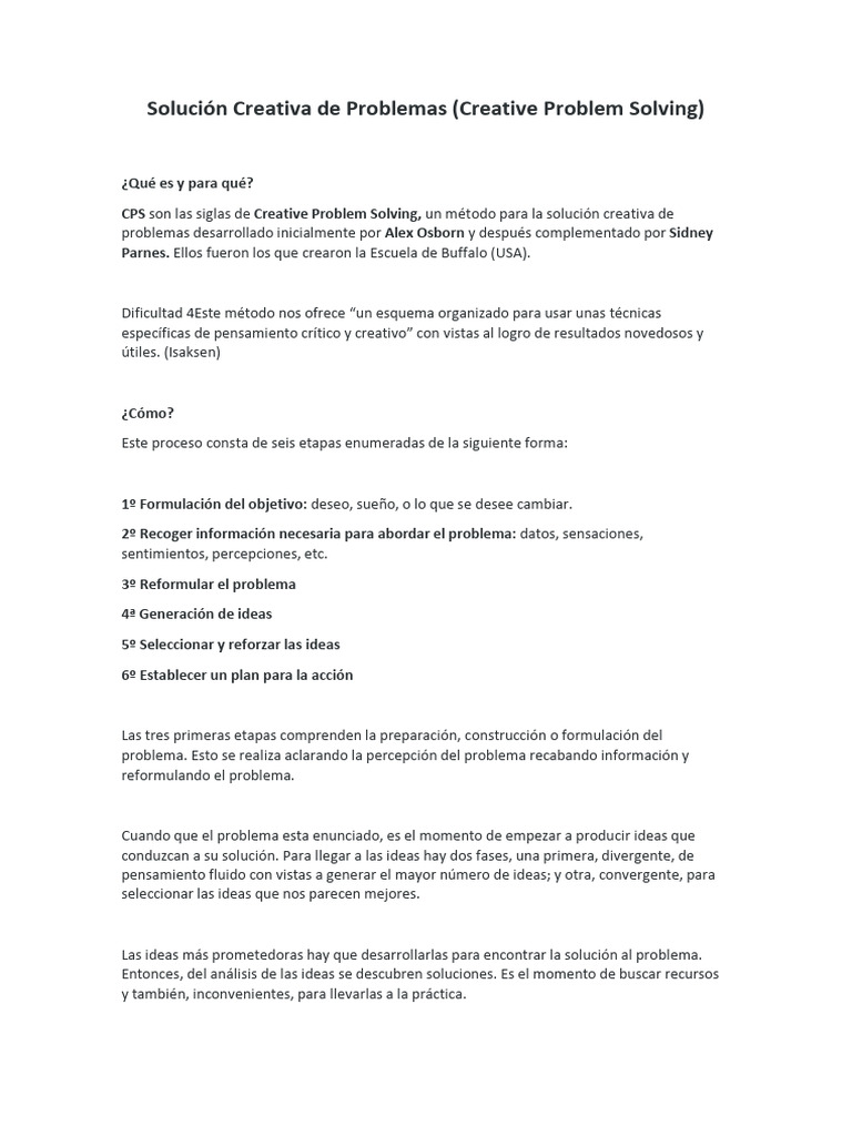Solución Creativa de Problemas (Creative Problem Solving) | PDF