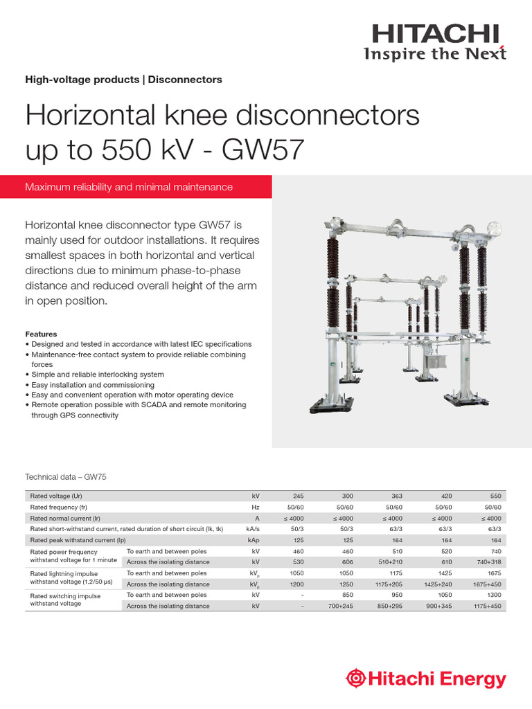 Hitachi Energy Horizontal Knee Disconnector GW57 | PDF