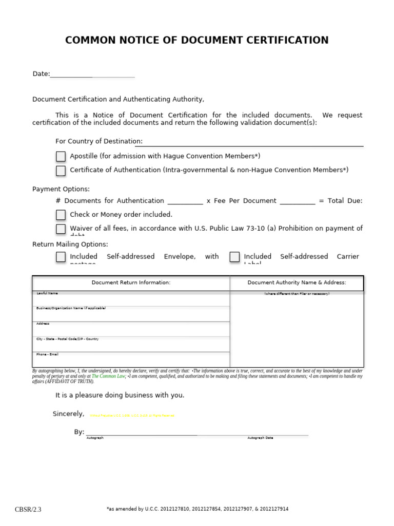Common Notice of Document Certification 2 3 | PDF