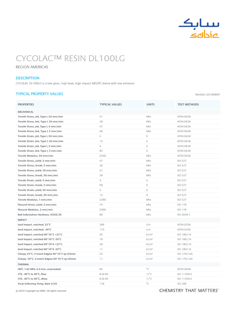 CYCOLAC™ Resin - DL100LG - Americas - Technical - Data - Sheet | PDF